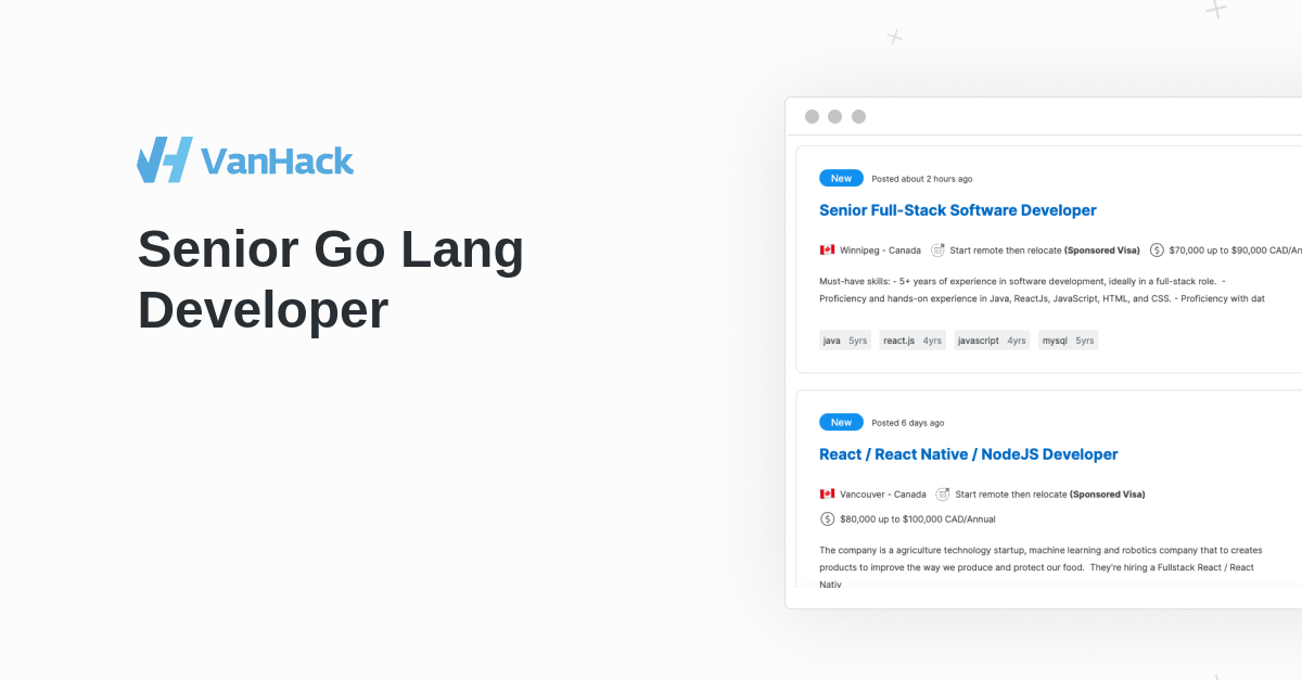 Senior Go Lang Developer - VanHack